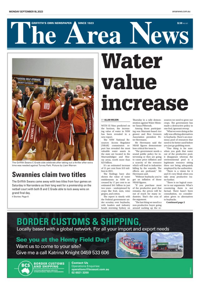 Today's Paper | The Area News | Griffith, NSW